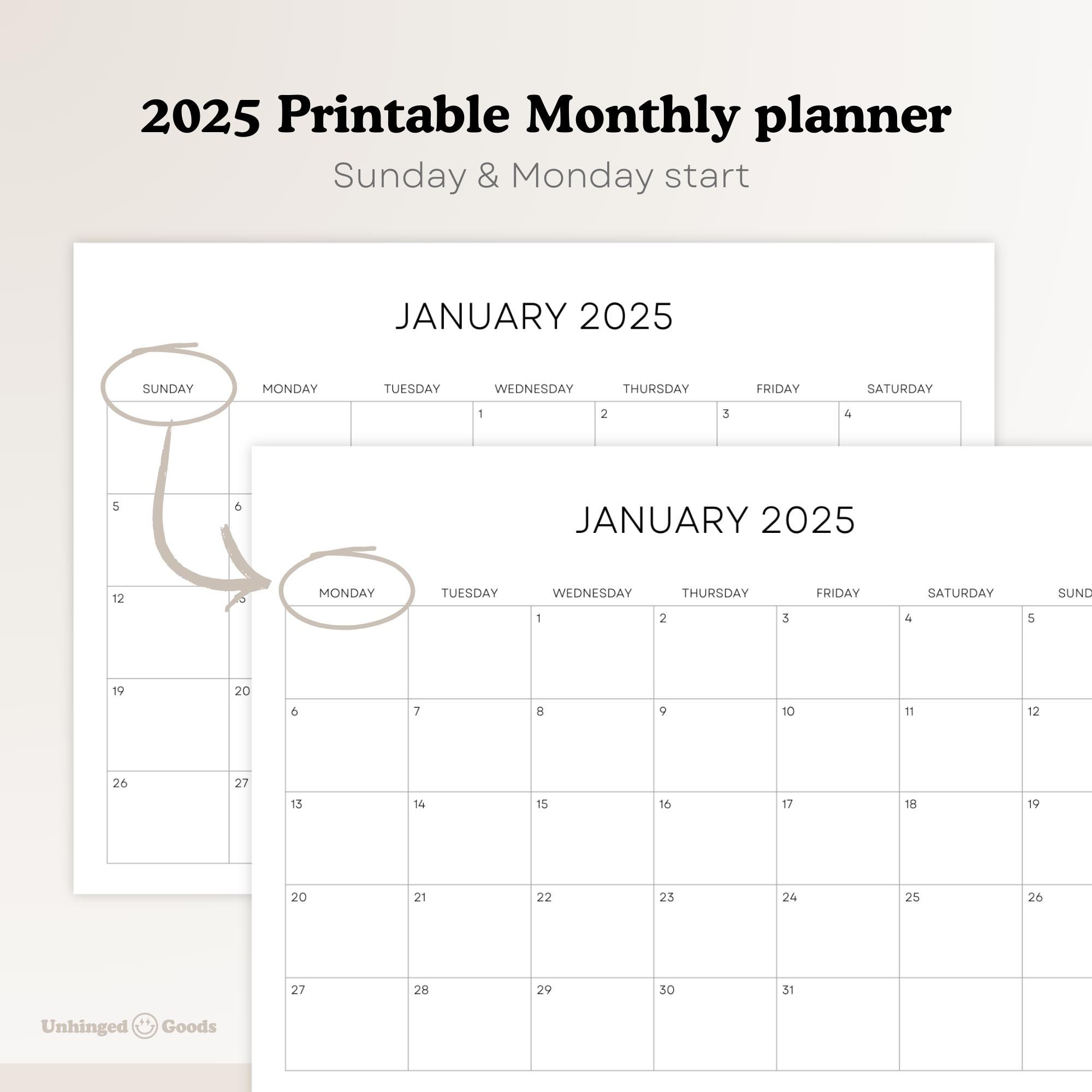 Printable Calendar 2025 | Monthly Planner, A4 & Letter Format ...