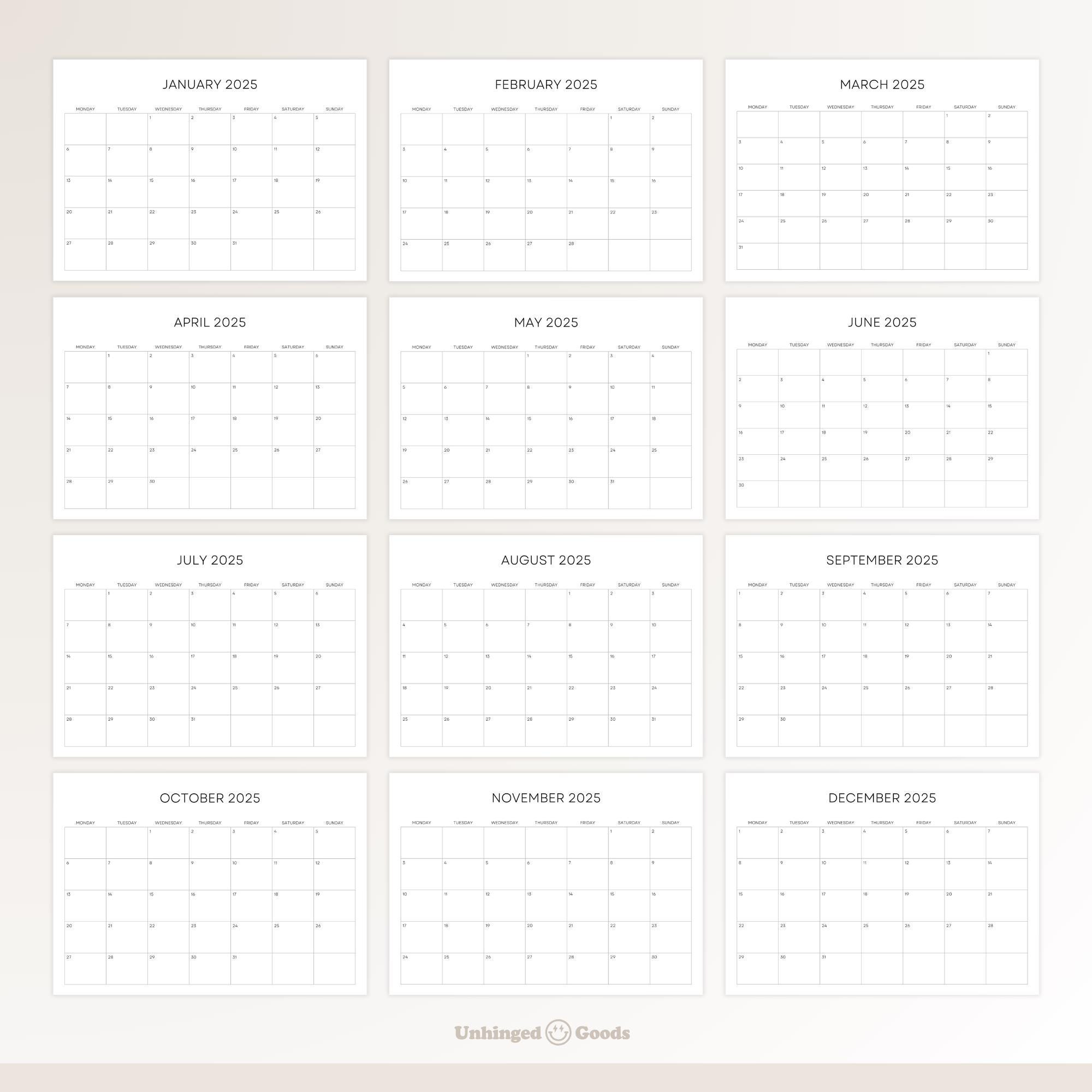 Printable Calendar 2025 | Monthly Planner, A4 & Letter Format ...