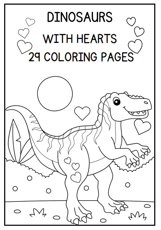 Dinosaur With Hearts Coloring Pages Valentine - Etsy