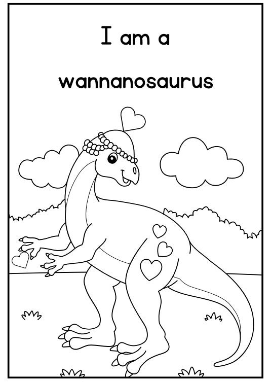 Dinosaur With Hearts Coloring Pages Valentine - Etsy