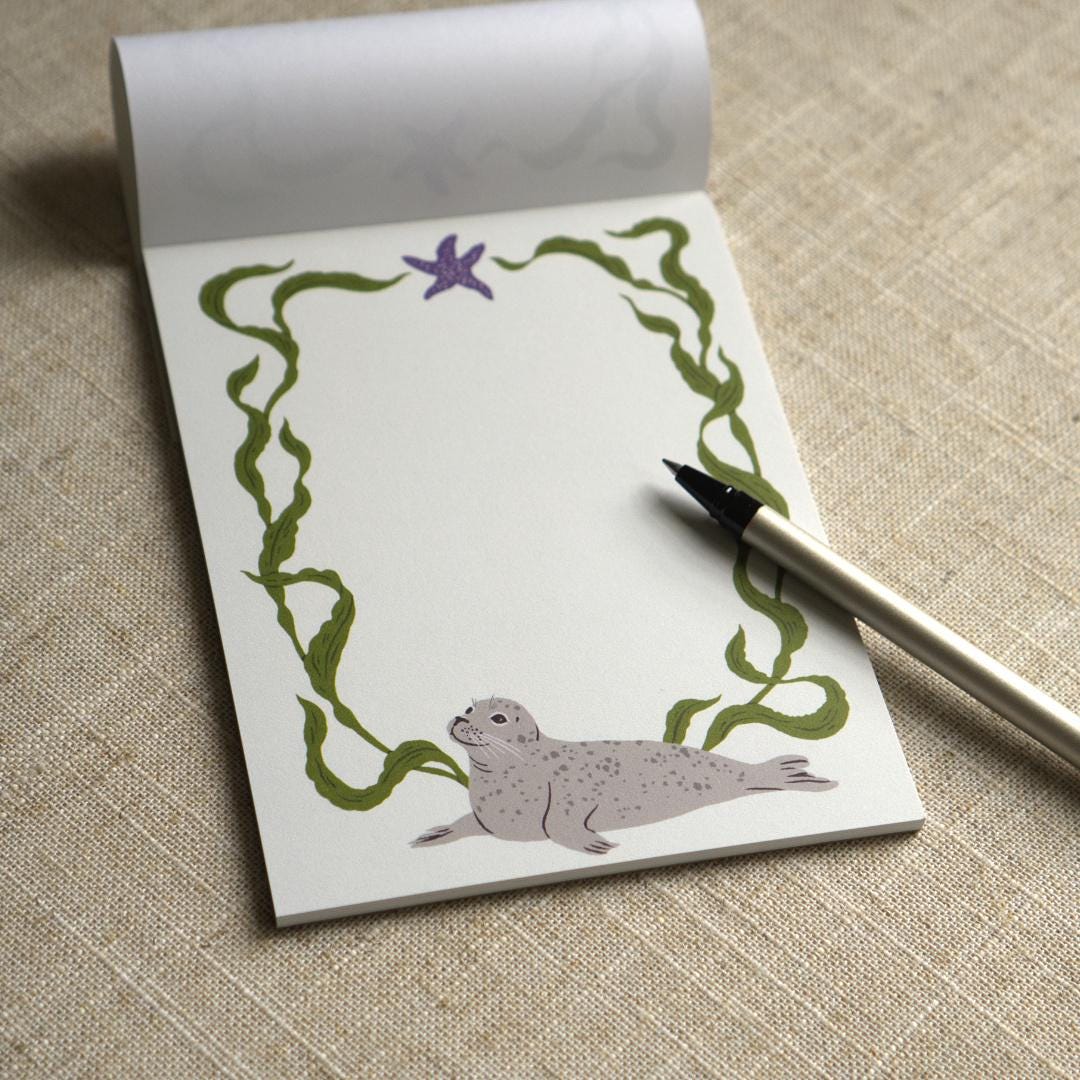 Coastal Notepad | Ocean Themed Stationery | Seal and Starfish - Etsy