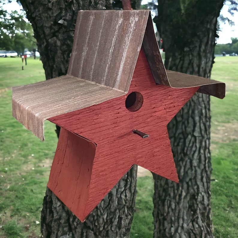 Small Yellow Wooden Birdhouse Handmade by Amish Star Birdhouse Outdoor ...
