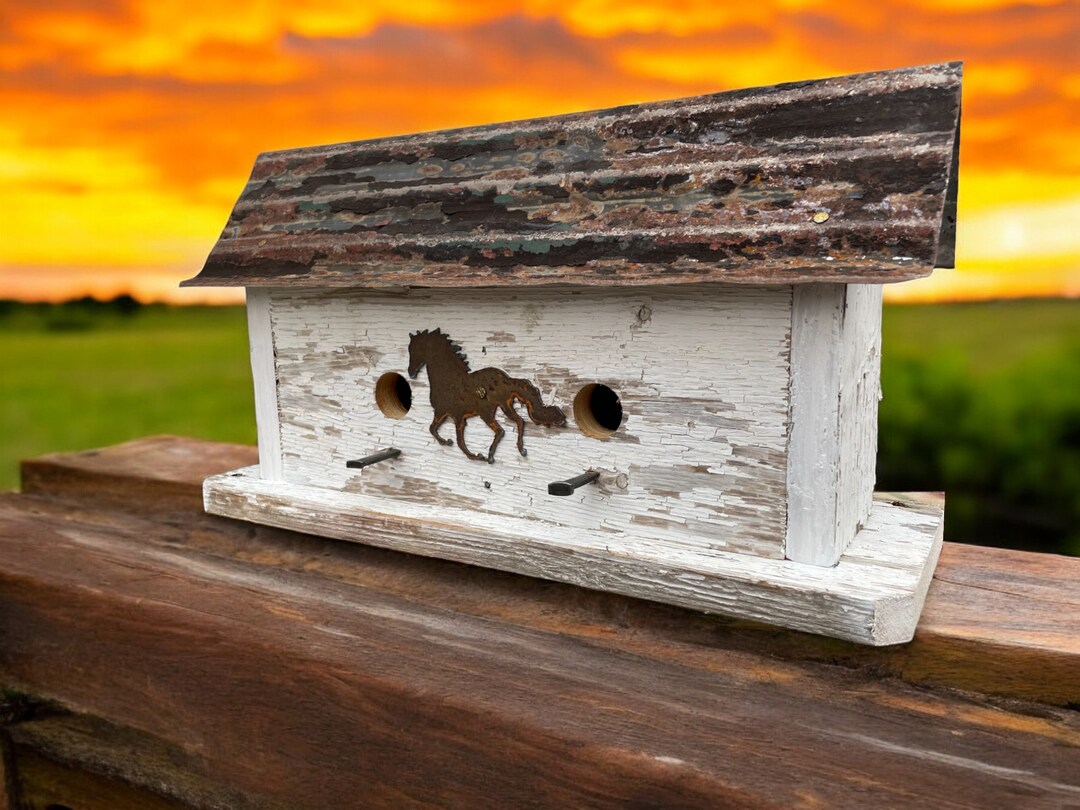 Handmade Rustic Birdhouse With Horse, Cow, Farmhouse Decor, Horse Decor ...