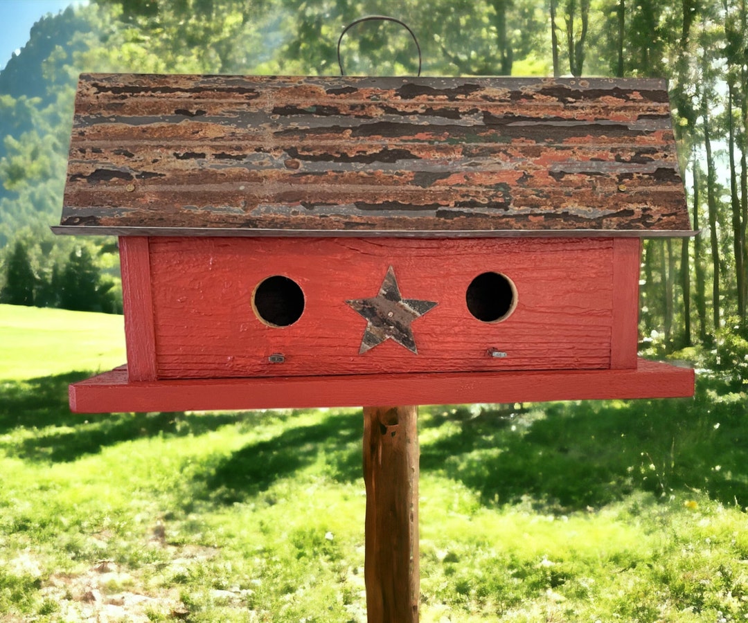 Rustic Red Birdhouse, Hanging Bird House, Amish Handmade, Farmhouse ...
