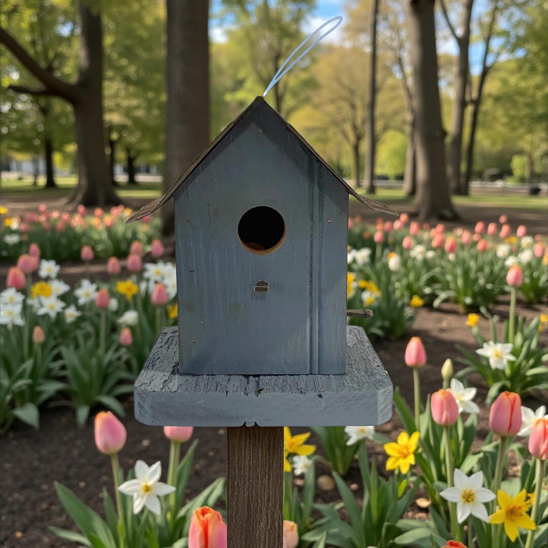 Blue Reclaimed Barnwood Wren Birdhouse With Tin Roof: Farmhouse Decor ...
