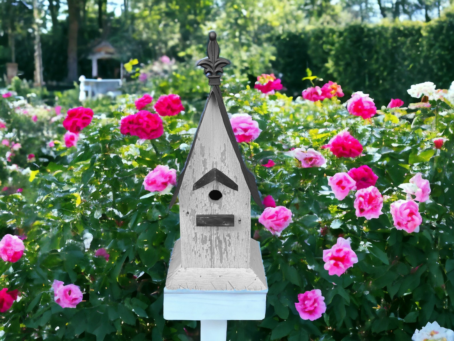 Rustic Amish Handmade Birdhouse, Outdoor Decor, Post Birdhouse ...