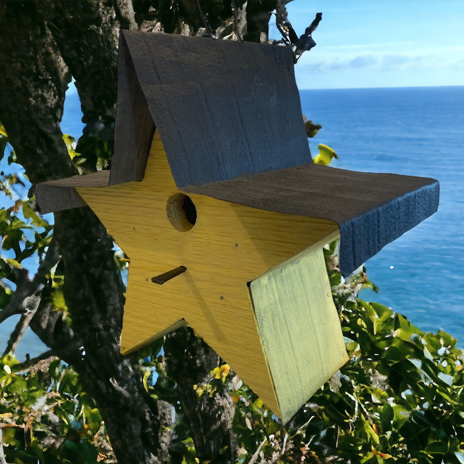 Small Yellow Wooden Birdhouse Handmade by Amish Star Birdhouse Outdoor ...
