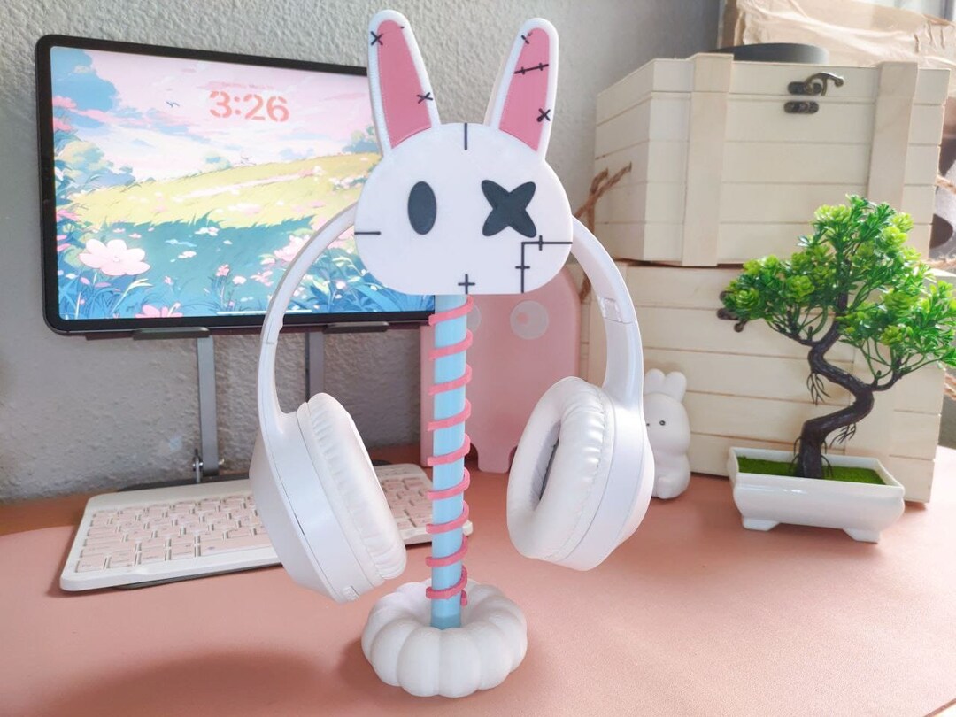 Rabbit Doll Headphone Stand Cozy Headset Holder Witchy Aesthetic Desk ...