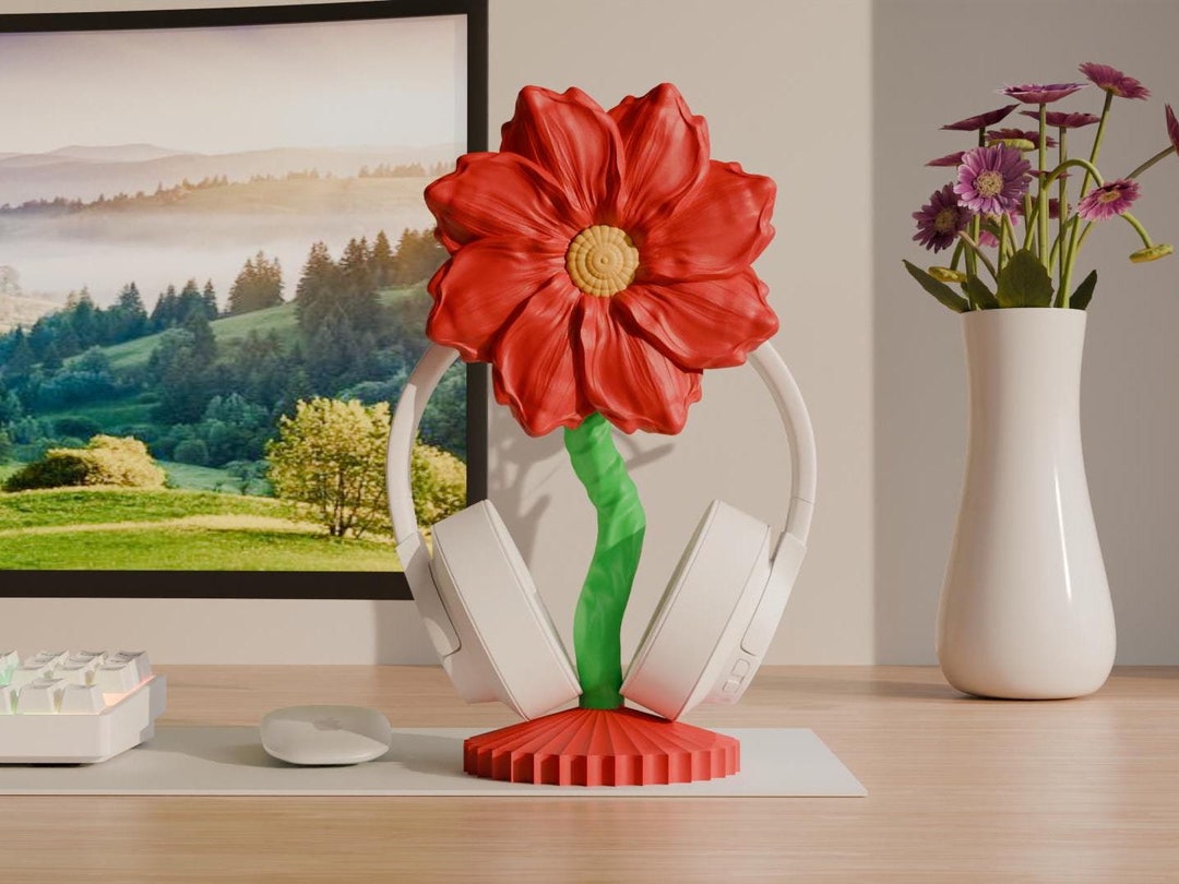 Flower Headphone Stand, Aesthetic Desk Decor, Cosmos Headset Display ...