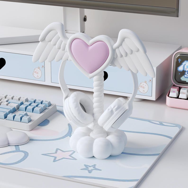 Angel Wing Headphone Stand, Cute Heart Gaming Holder, Custom Color Desk ...