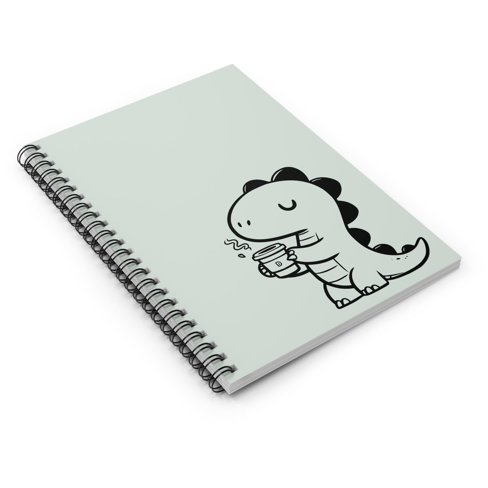 Dino Notebook, Chill Dinosaur Sipping Coffee, Spiral Journal, Neo Mint ...