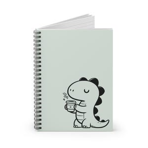 Dino Notebook, Chill Dinosaur Sipping Coffee, Spiral Journal, Neo Mint ...