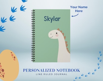 Dino Notebook, Chill Dinosaur Sipping Coffee, Spiral Journal, Neo Mint ...