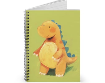 Dino Notebook, Chill Dinosaur Sipping Coffee, Spiral Journal, Neo Mint ...
