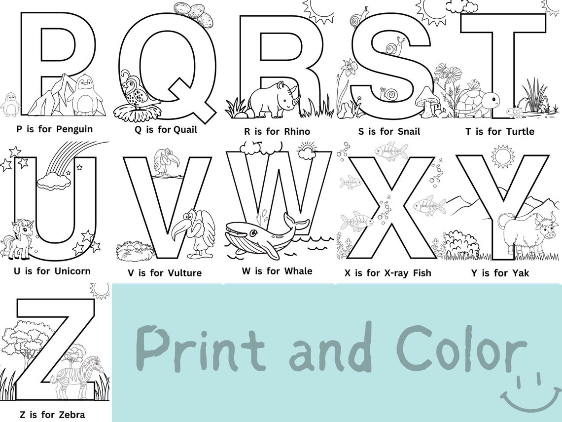 Animal Alphabet Print and Color Page for Kids - Etsy
