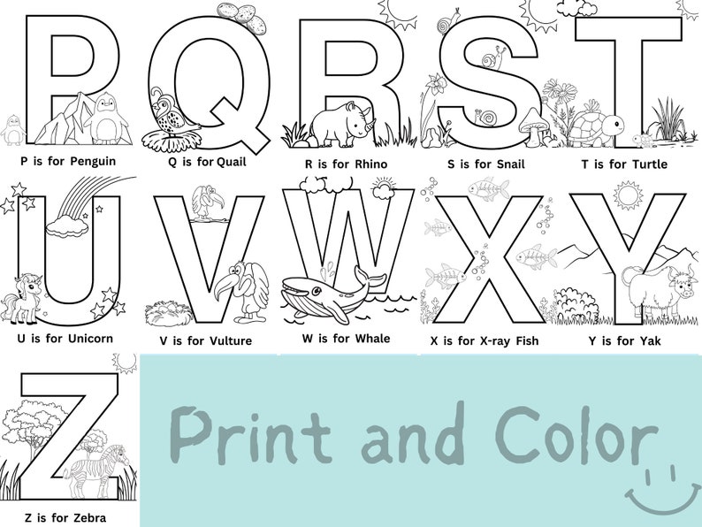 Animal Alphabet Print and Color Page for Kids - Etsy