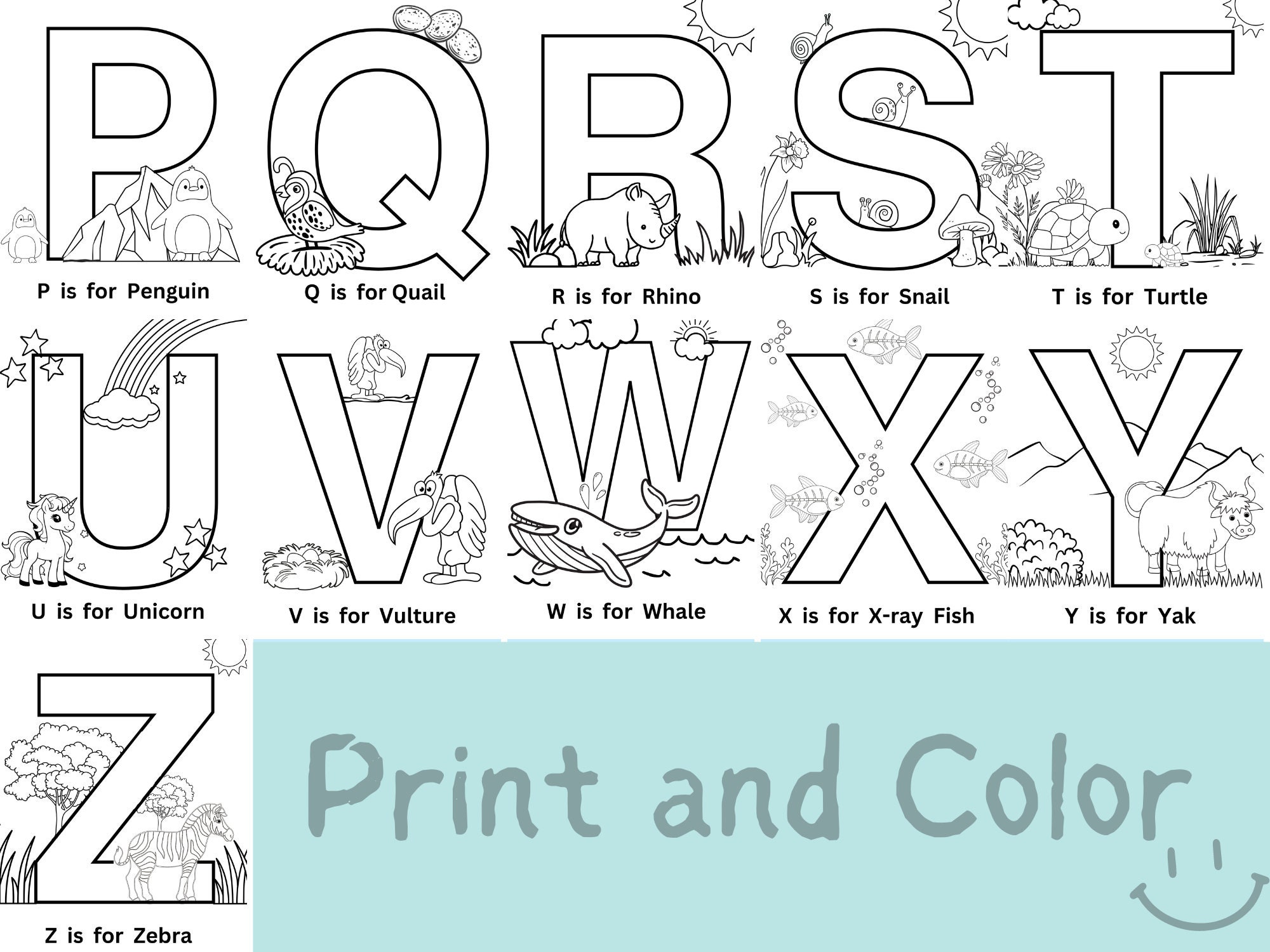 Animal Alphabet Print and Color Page for Kids - Etsy