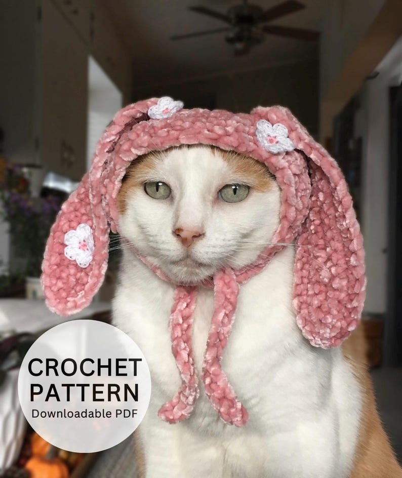 Crochet Pattern | Crochet Floral Bunny Hat for Cats, PDF Crochet ...