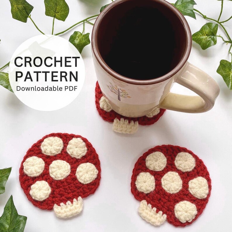 Crochet Pattern | Crochet Mushroom Coasters Pattern, PDF Crochet ...