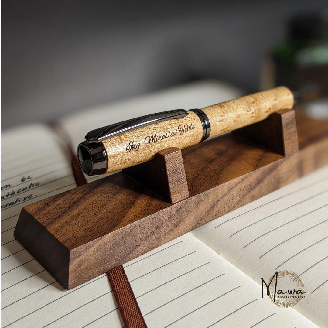 Handcrafted Walnut Pen Stand: Personalized Display for Fountain Pens ...