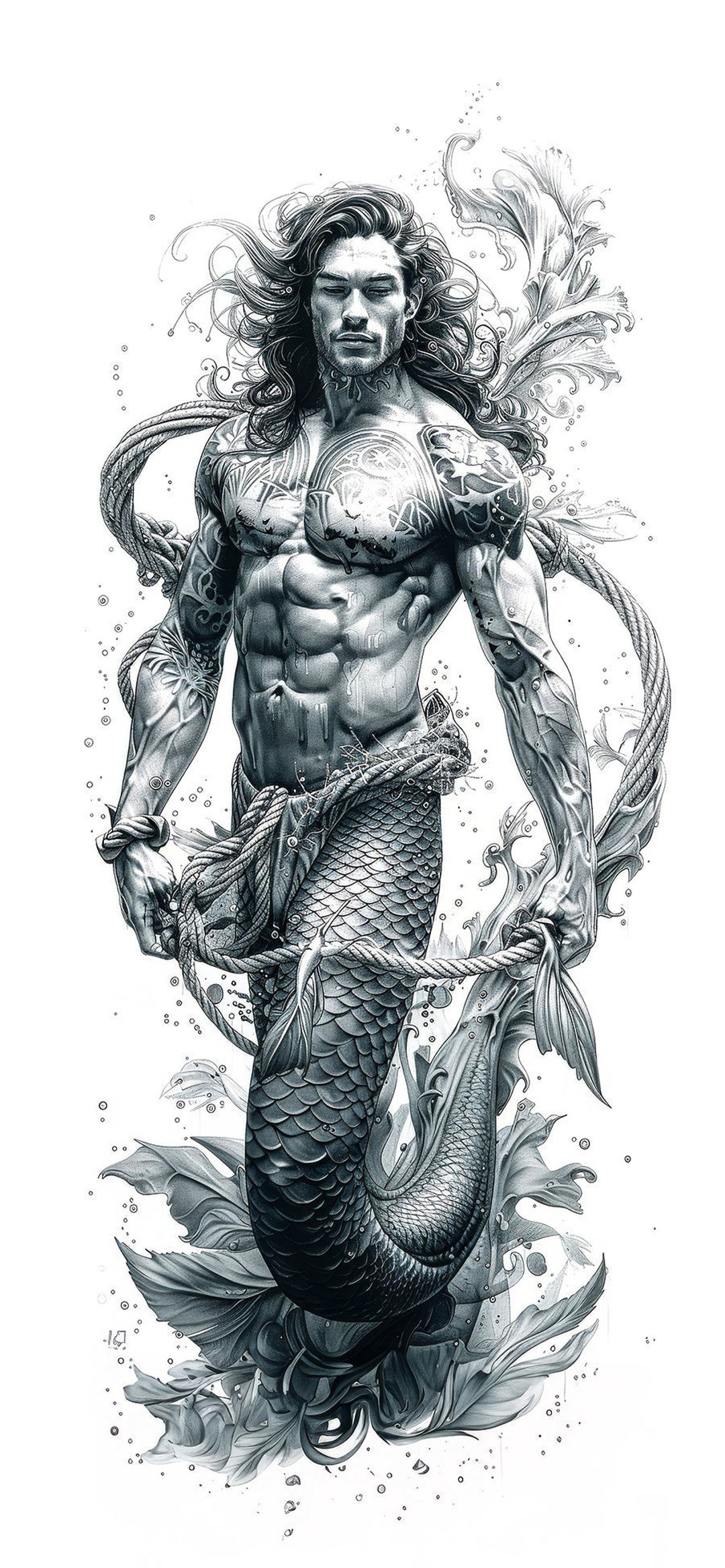 Aquaman Merman Tattoo Design Digital Download , Masculine Male Art ...