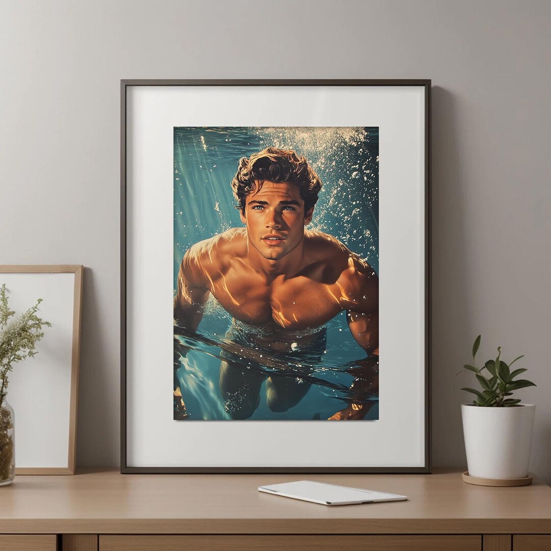 Neptunes Light Art Poster Man Diving Under Water Gay Ocean Wall Art ...