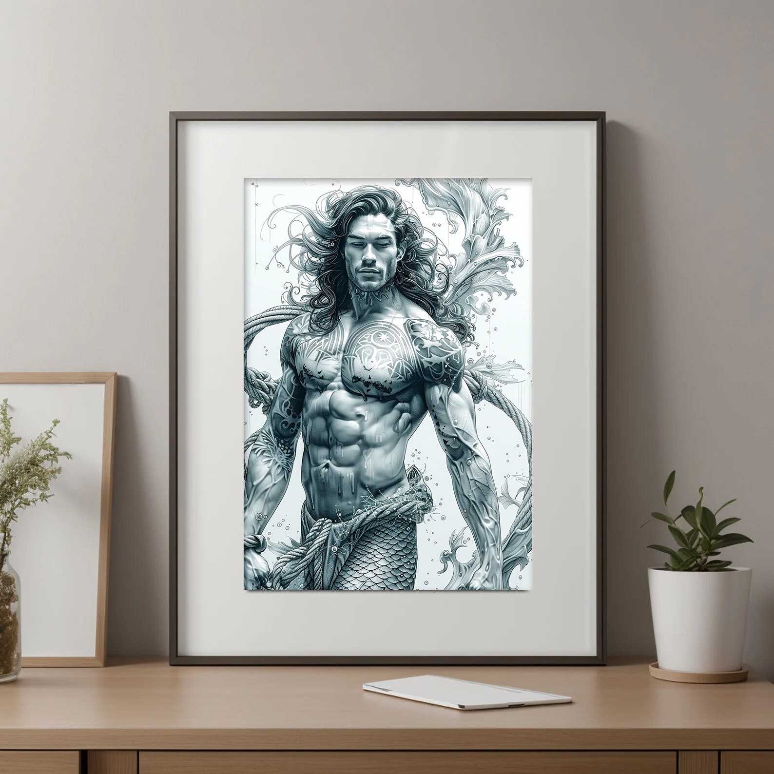 Aquaman Poster Merman Tattoo Design, Masculine Male Art, Male Pin Up - Etsy