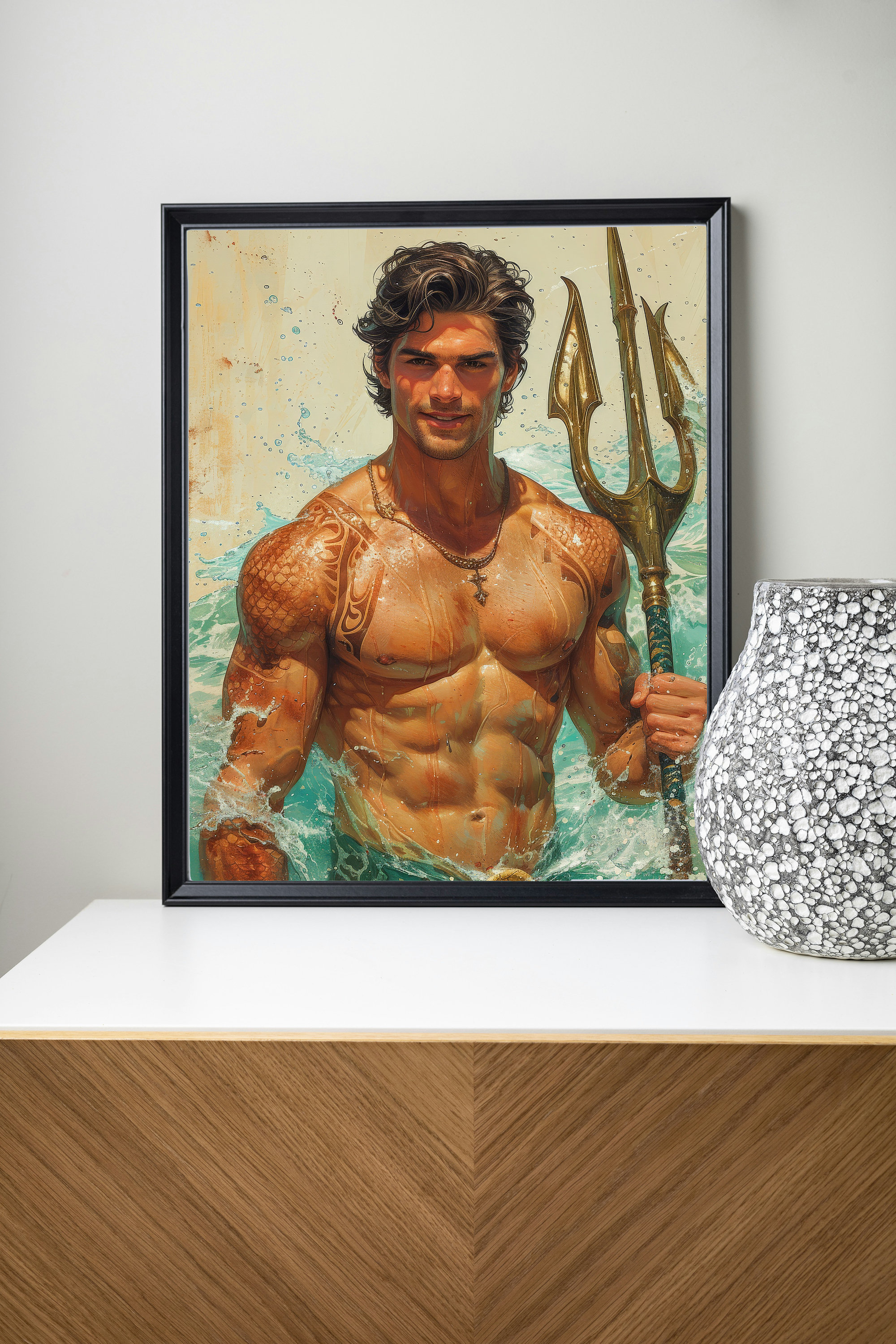 Cute Male Merman, Gay Male Poster Art, Male Pin Up, Gay Pulp Art, Queer ...