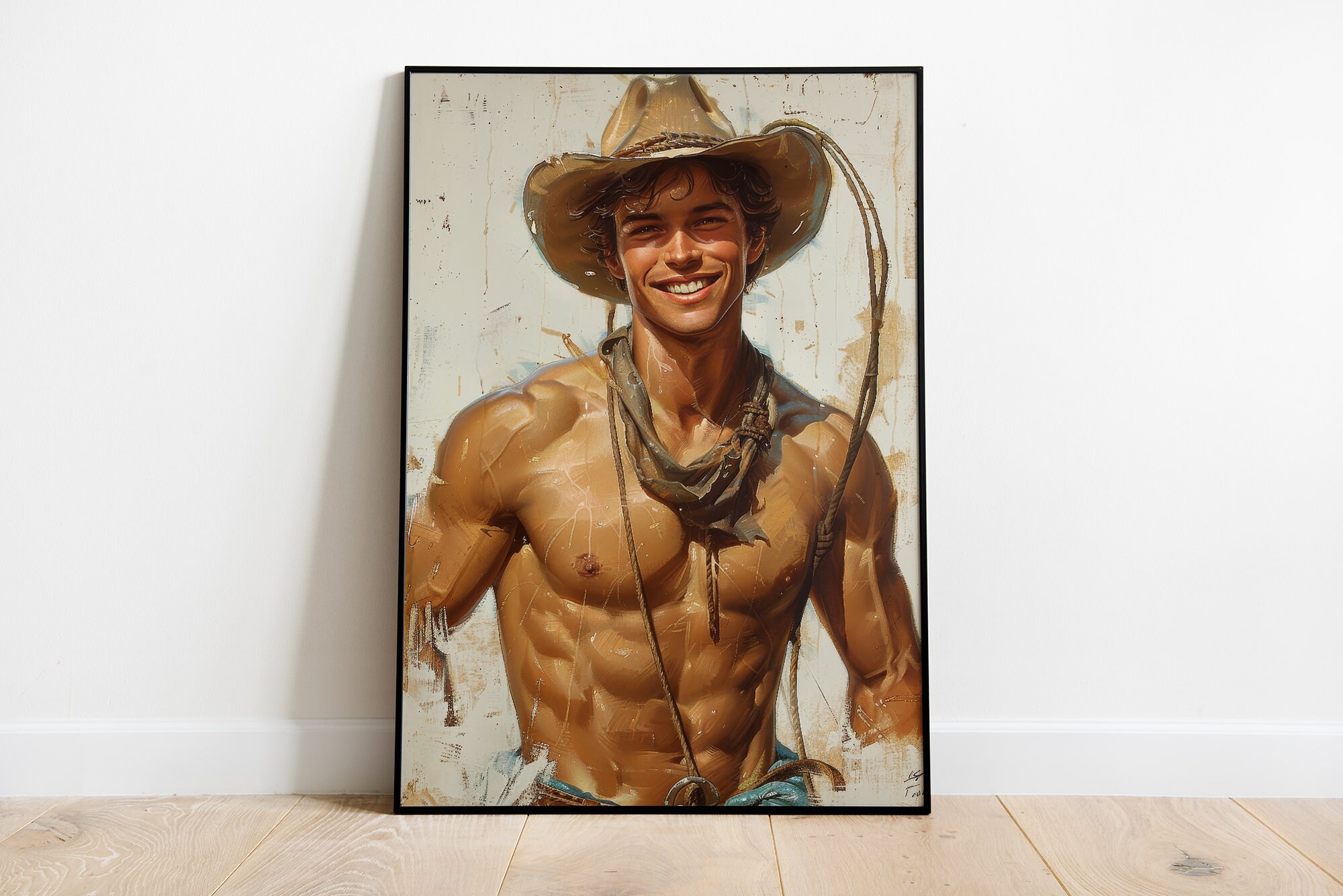 Cute Handsome Cowboy, Gay Male Poster Art, Male Pin Up, Gay Pulp Art ...