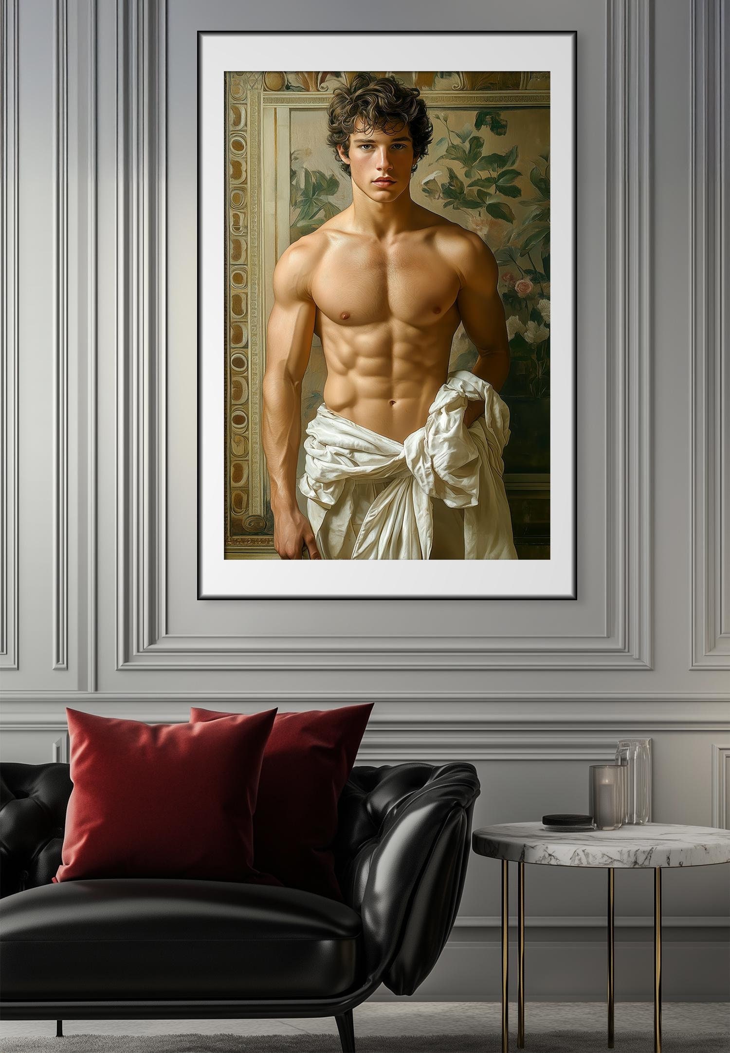 Male Reverie Art Poster: Shirtless Model in Garden - Etsy