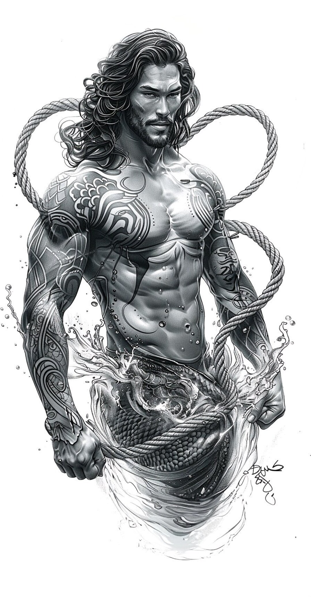 Merman Tattoo Design, Masculine Male Art, Male Pin Up, Vintagestyle ...