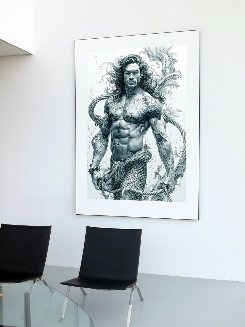 Aquaman Poster Merman Tattoo Design, Masculine Male Art, Male Pin Up - Etsy