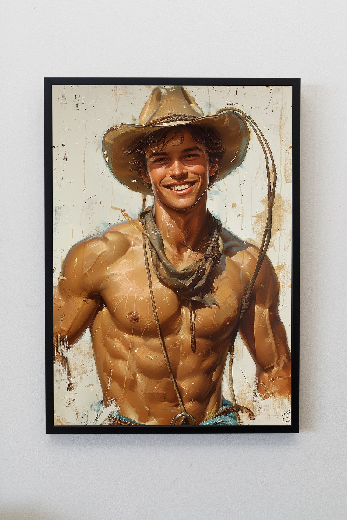 Cute Handsome Cowboy, Gay Male Poster Art, Male Pin Up, Gay Pulp Art ...