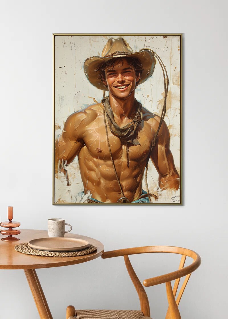 Cute Handsome Cowboy, Gay Male Poster Art, Male Pin Up, Gay Pulp Art ...