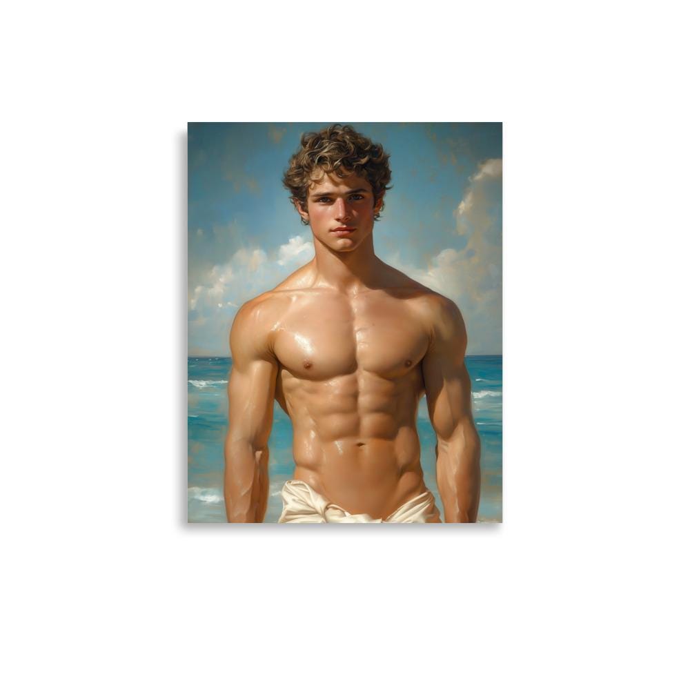 Adonis by the Aegean - Poster Print Painting Style of Shirtless Male ...