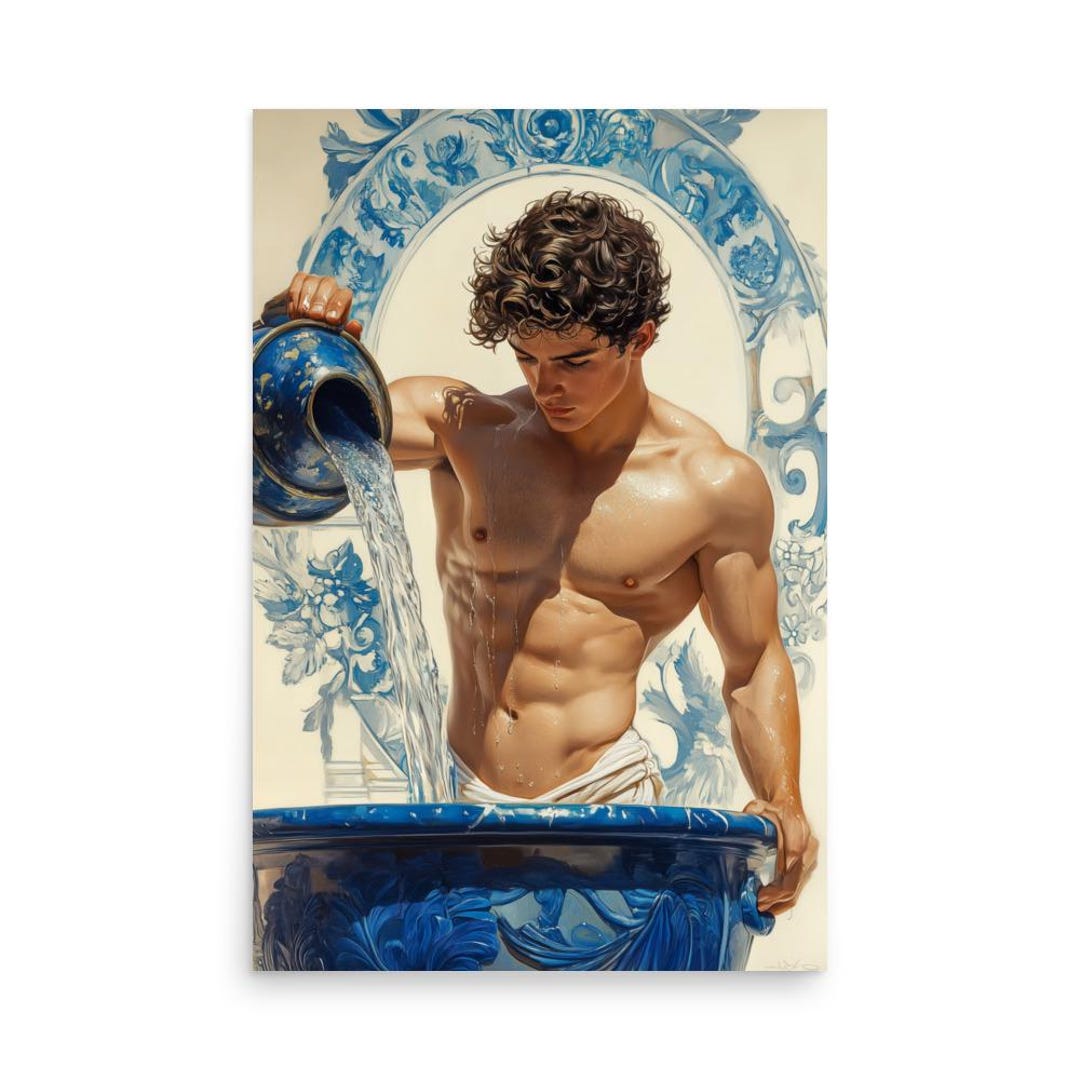 Aquarius Reborn: Male Figure - Gay Wall Art Classical Nude Painting - Masculine Water Bearer Art ...