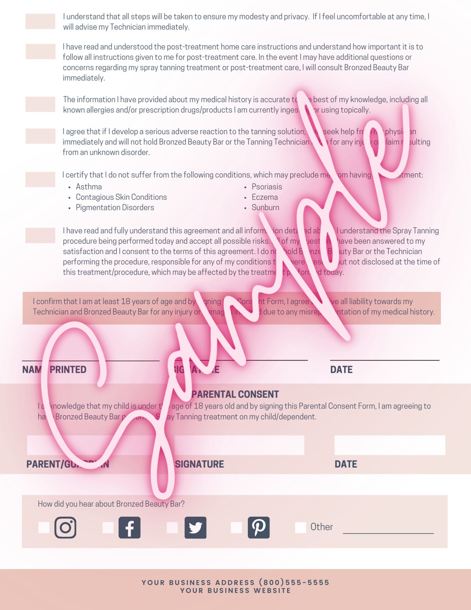 Spray Tan Client Consent Form - Etsy