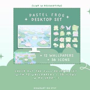 Pastel Frog Desktop Icons Set Cute Aesthetic Green Desktop Organizer ...