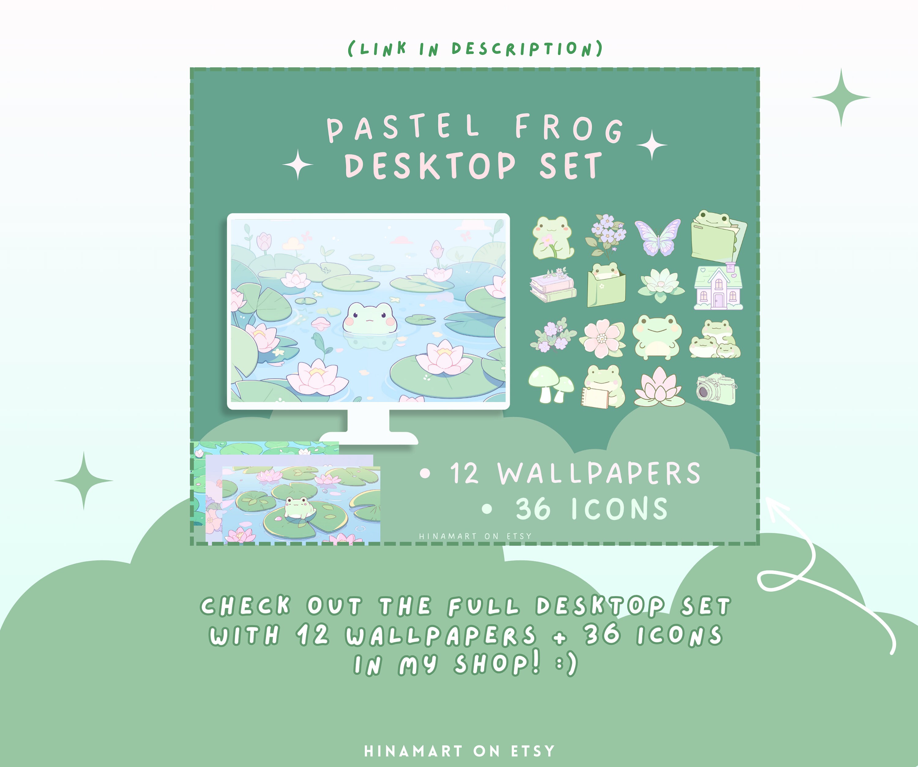 Pastel Frog Desktop Icons Set Cute Aesthetic Green Desktop Organizer ...