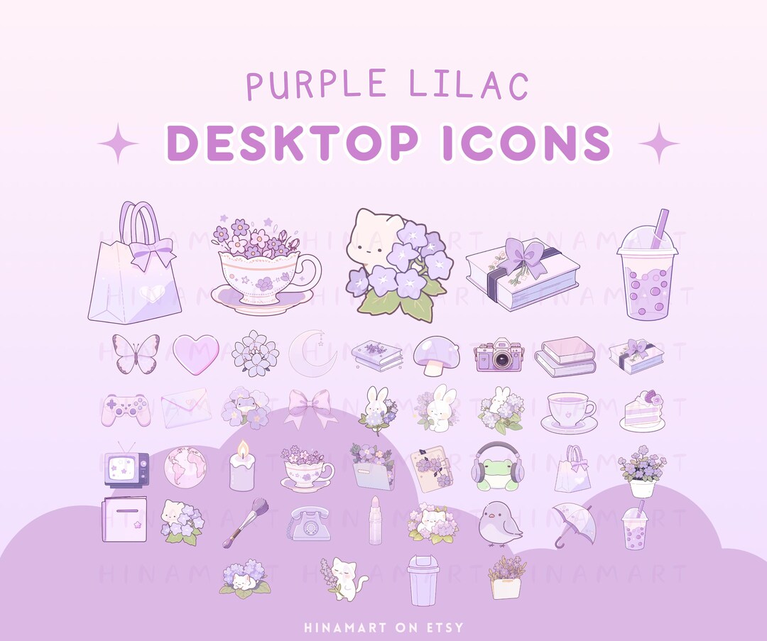 Purple Lofi Lilac Desktop Icons Set Cute Desktop Organizer Icon Kawaii ...