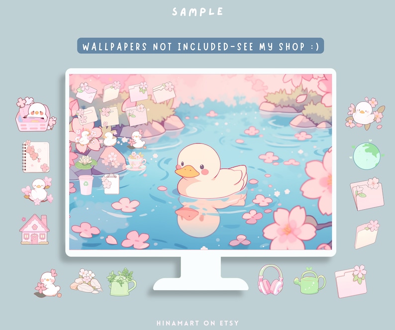 Flower Ducks Sakura Desktop Icons Set Cute Desktop Organizer Icon ...