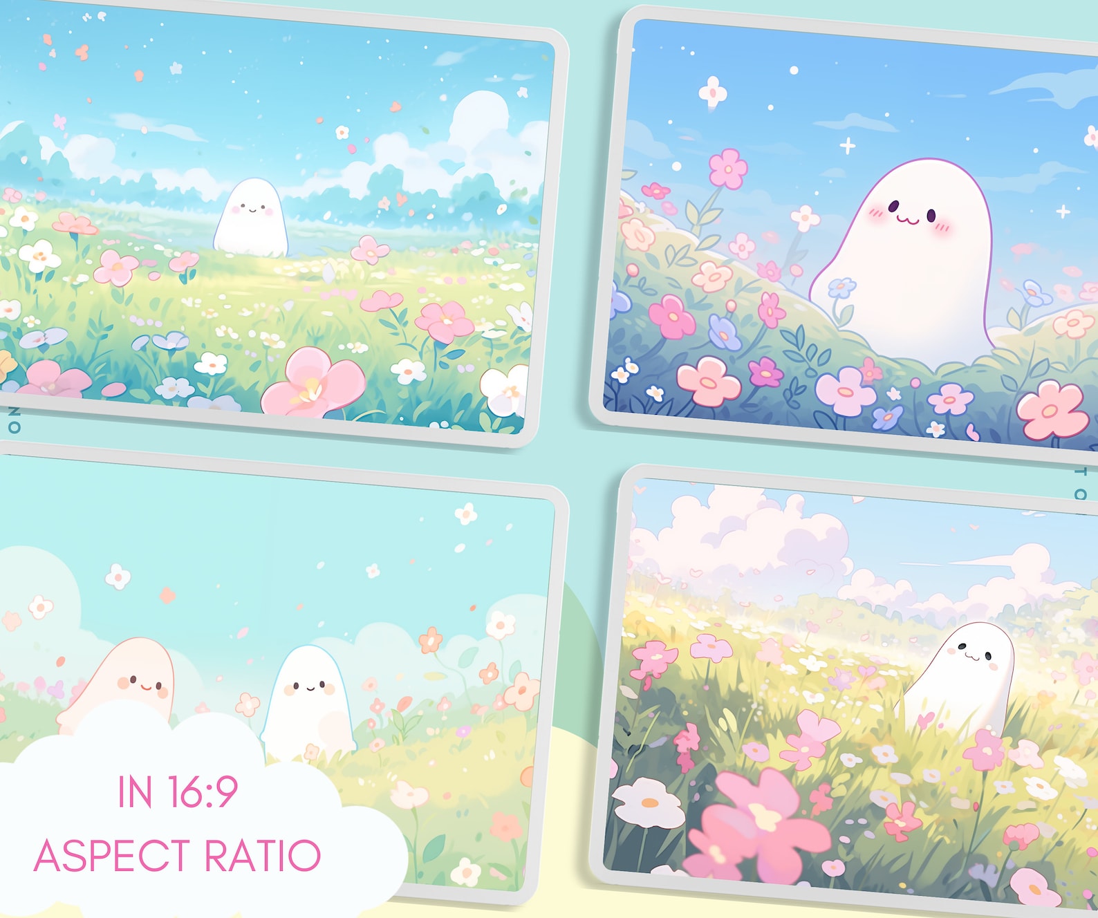 Floral Ghosts Wallpaper Pack Spring Wallpapers Kawaii Spooky Wallpapers ...