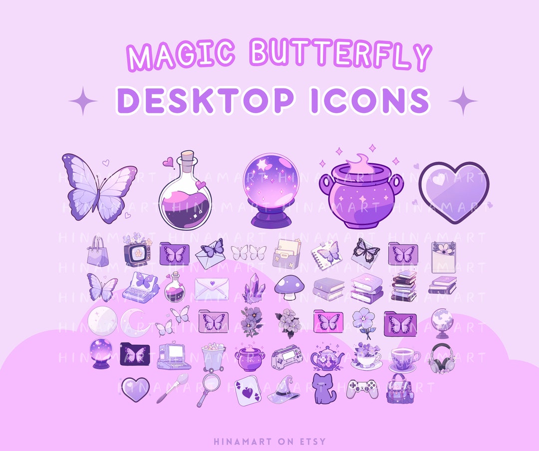 Purple Magic Butterfly Witchy Moth Desktop Icons Set Cute Desktop ...