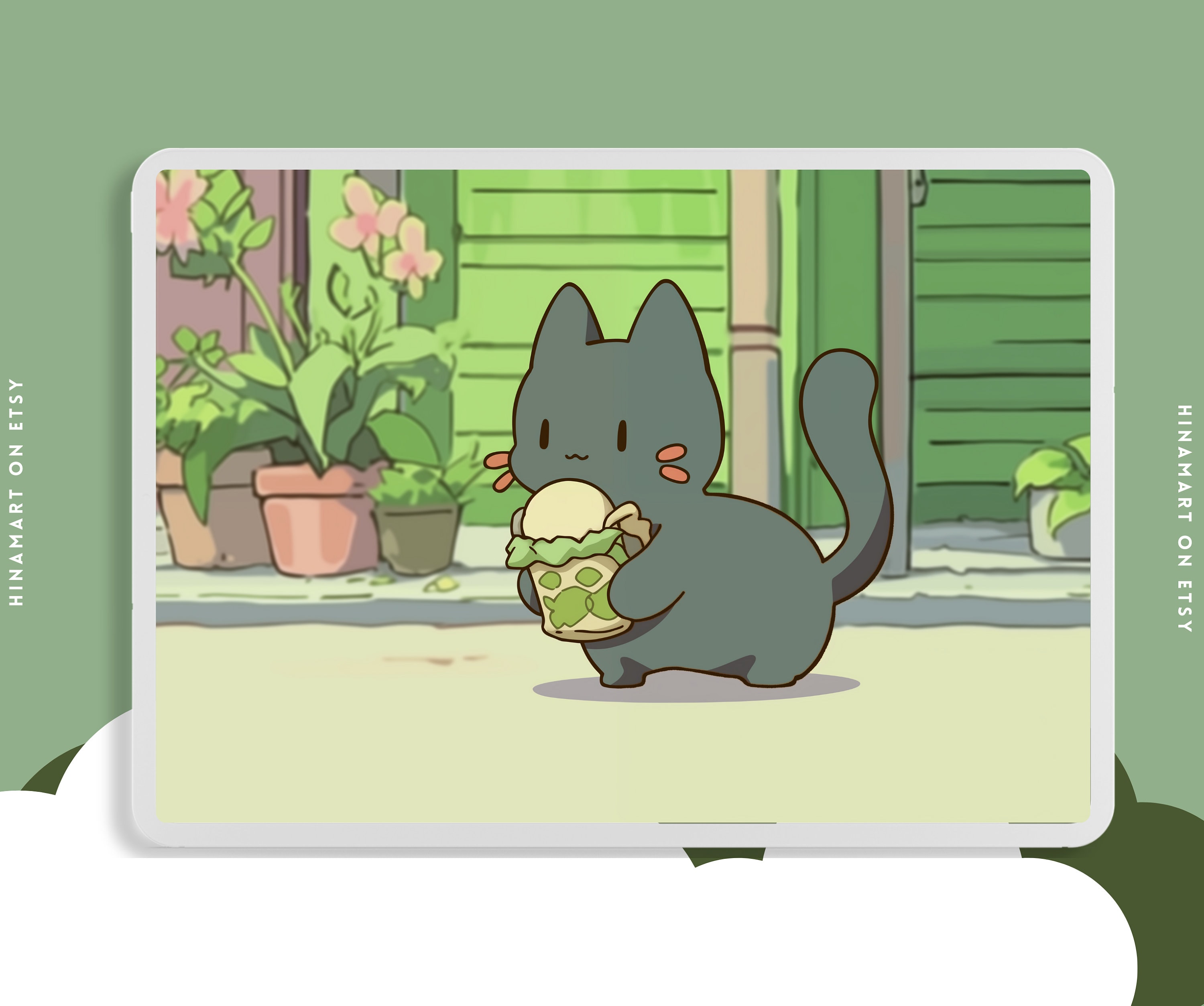 Lofi Matcha Green Wallpapers Pack Cute Art Kawaii Scenery Cat Coffee ...