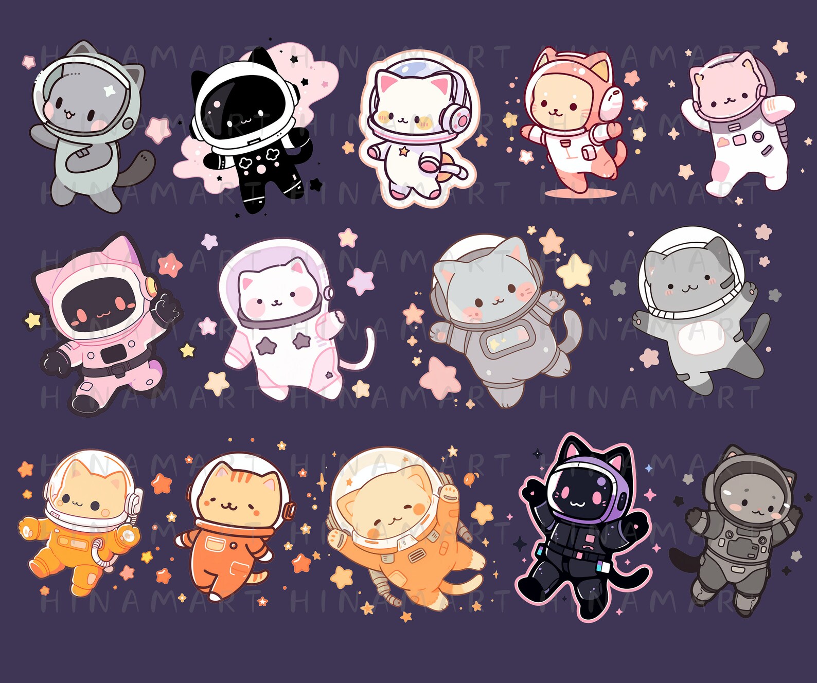 Celestial Space Cats Clipart Bundle, Cute Animal PNG Graphics, Cosmic ...