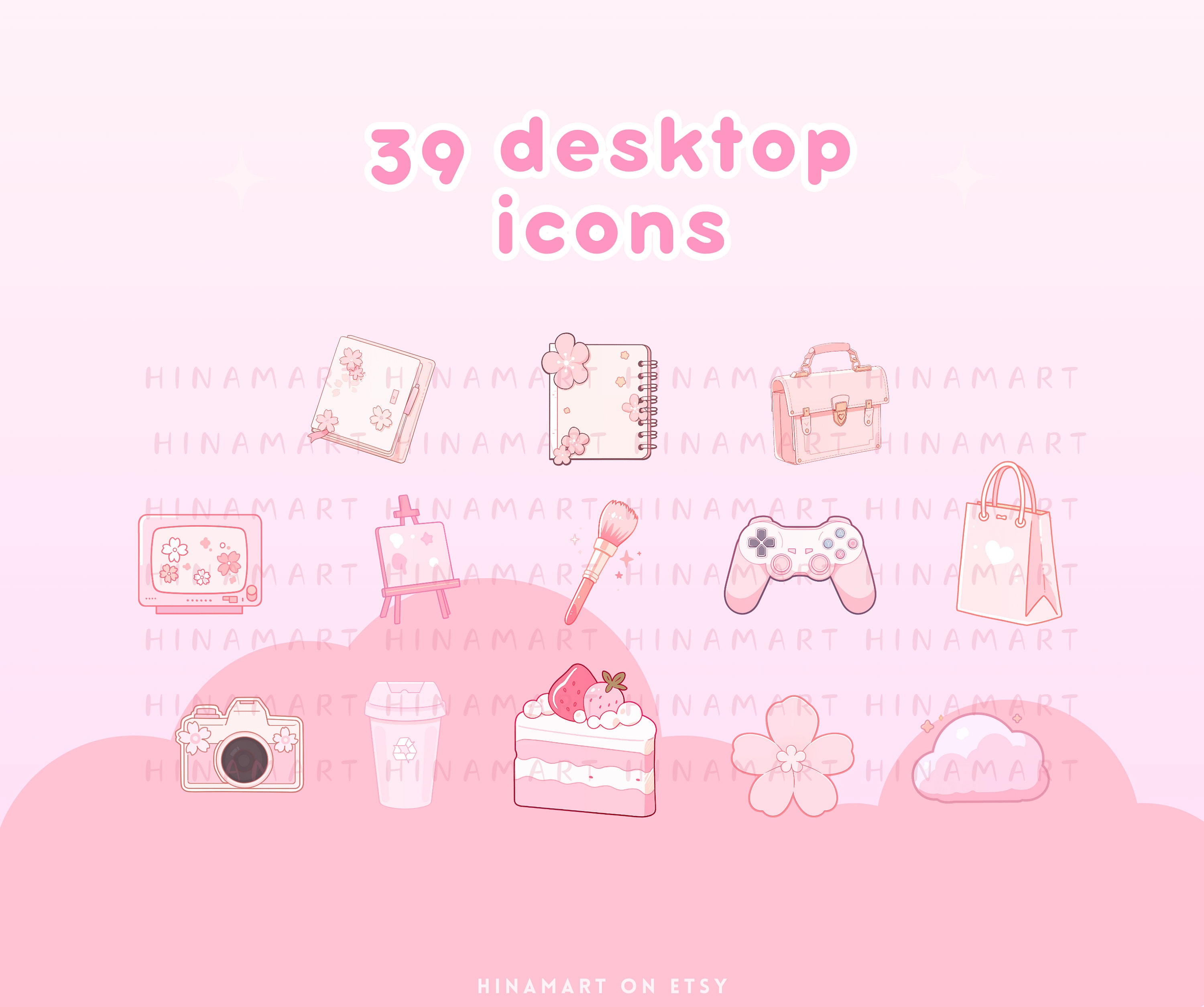 Sakura Bunny Pink Desktop Icons Set Cute Desktop Organizer Icon Kawaii ...
