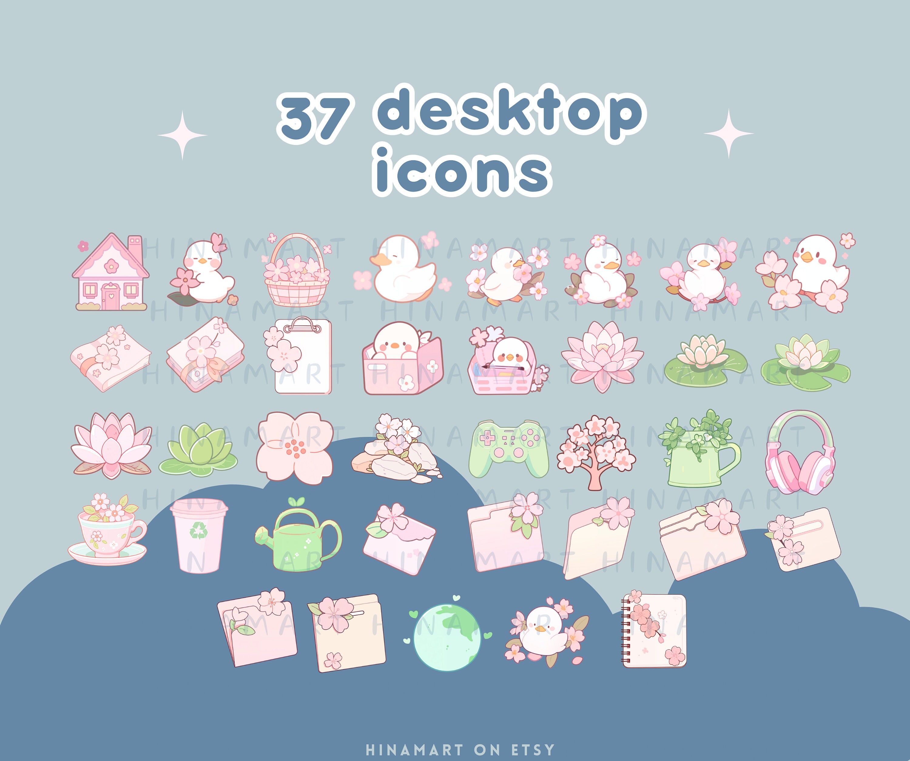 Flower Ducks Sakura Desktop Icons Set Cute Desktop Organizer Icon ...