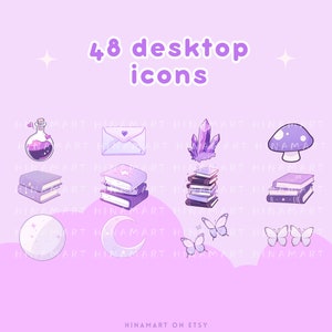 Purple Magic Butterfly Witchy Moth Desktop Icons Set Cute Desktop ...