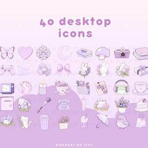 Purple Lofi Lilac Desktop Icons Set Cute Desktop Organizer Icon Kawaii ...