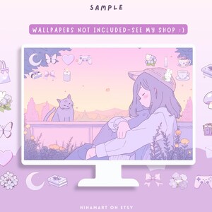 Purple Lofi Lilac Desktop Icons Set Cute Desktop Organizer Icon Kawaii ...
